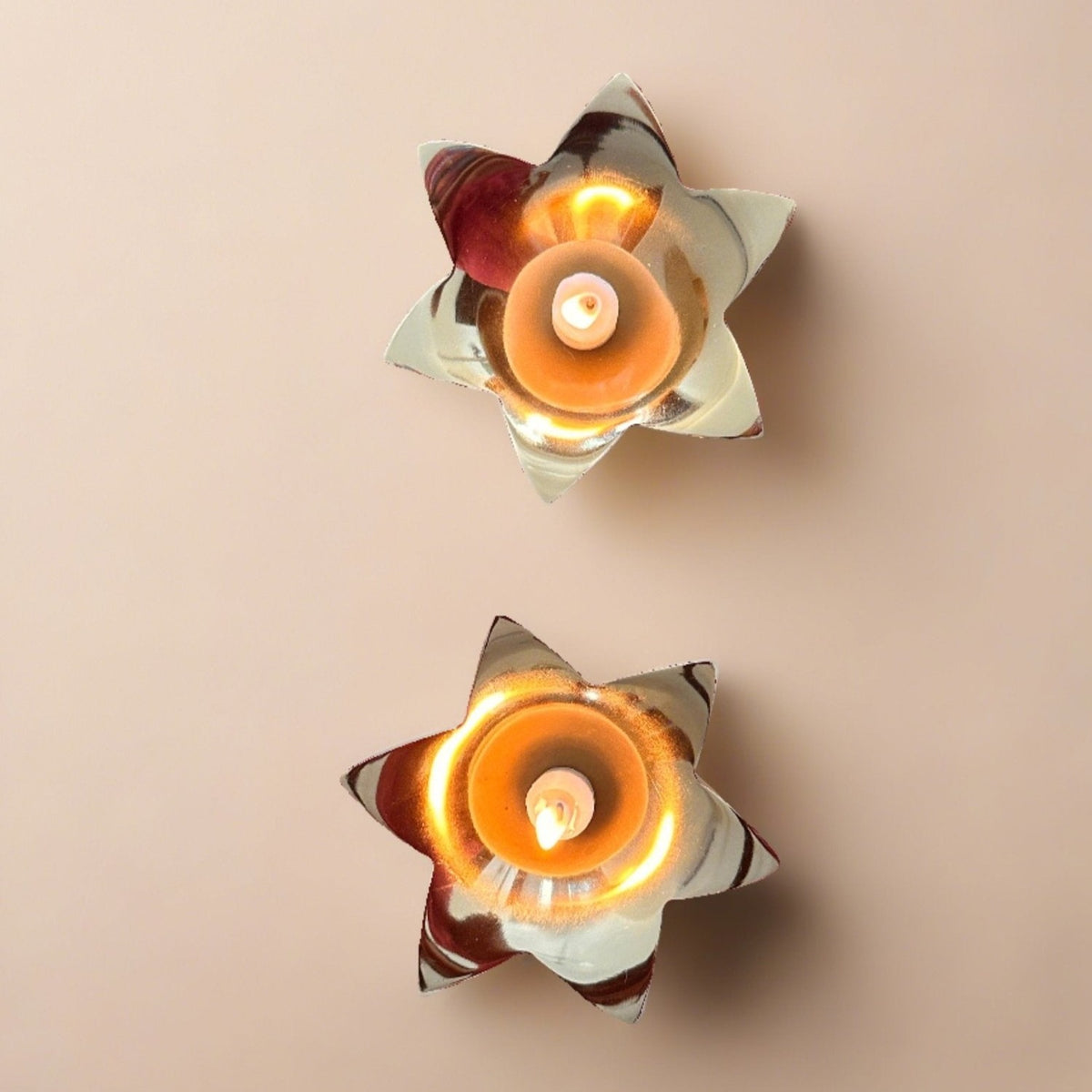 Small Floral Diya Set - Handcrafted Metal Diyas