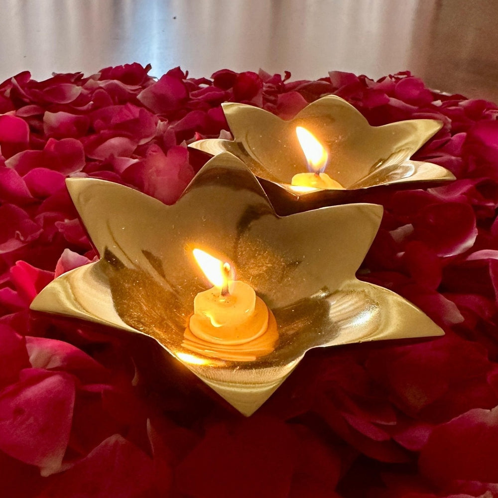 Small Floral Diya Set - Handcrafted Metal Diyas